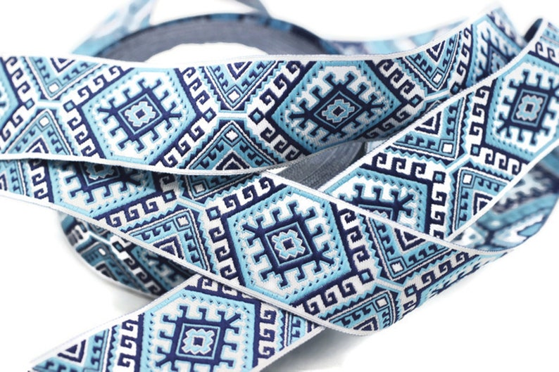 25mm Blue embroidered ribbon Jacquard ribbon 0.98inc | Etsy