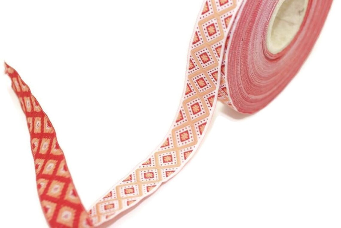 15 Mm Orange&red Triangle Motive Jacquard Ribbon 0.59 | Etsy