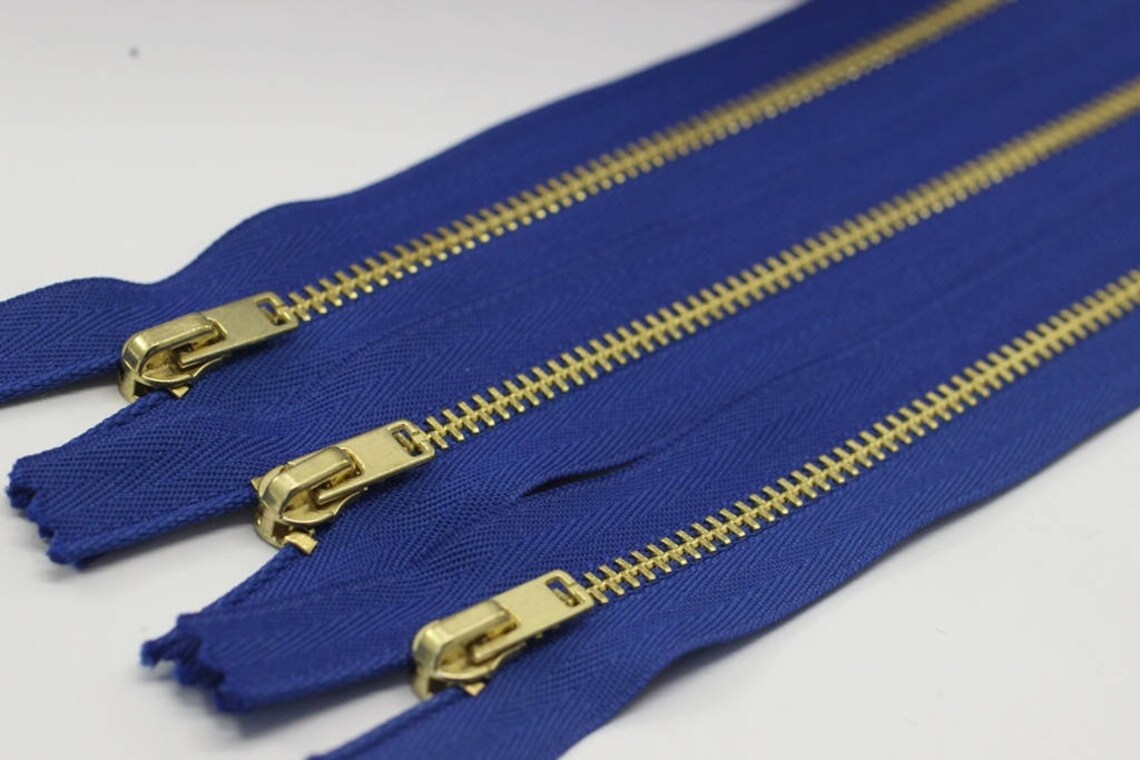 5 Pcs Blue Metal Zippers With Gold Brass Teeth, 18-100cm (7-40inches ...