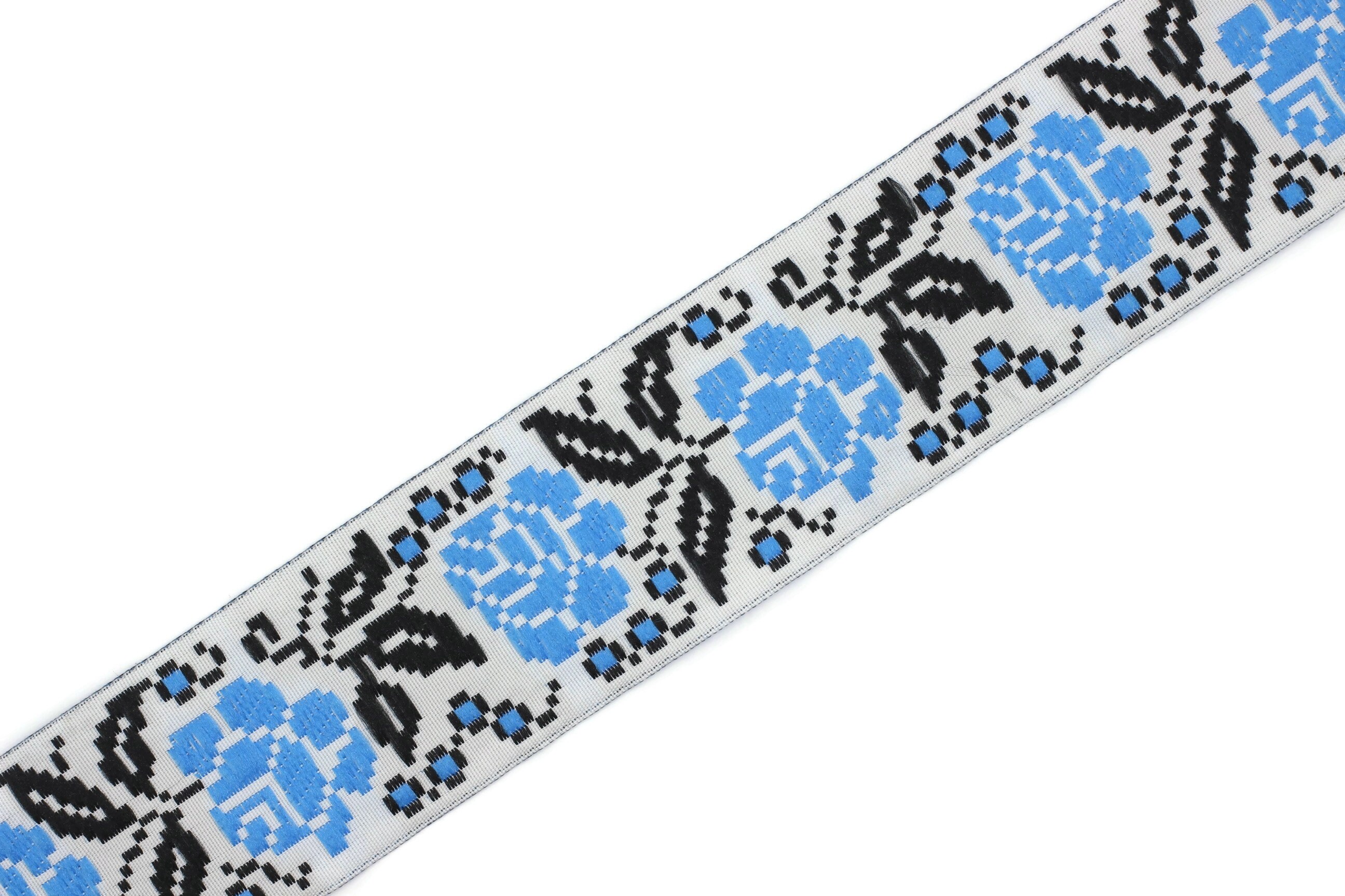 35 Mm Blue/white Rose Ribbon 1.37 Inch Geometric Trim - Etsy