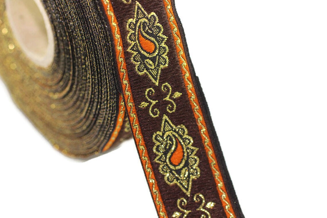 25 Mm Orange Medieval Motive Ribbon 0.98 Inches Renaissance - Etsy