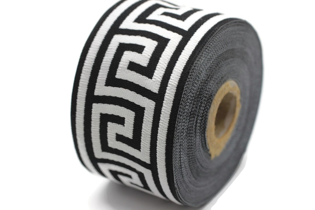 50 Mm Black/white Greek Key Ribbon, Jacquard Trims (1.96 Inches ...