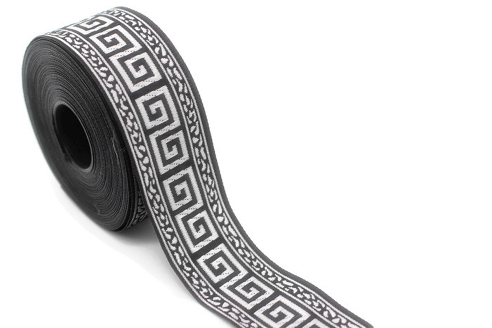 35 Mm Black/silver Greek Key Ribbons 1.37 Inches Ribbon - Etsy