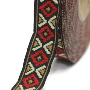 16 Mm Red&brown Geometric Diamond Jacquard Trim (0.62 Inch, Decorative ...