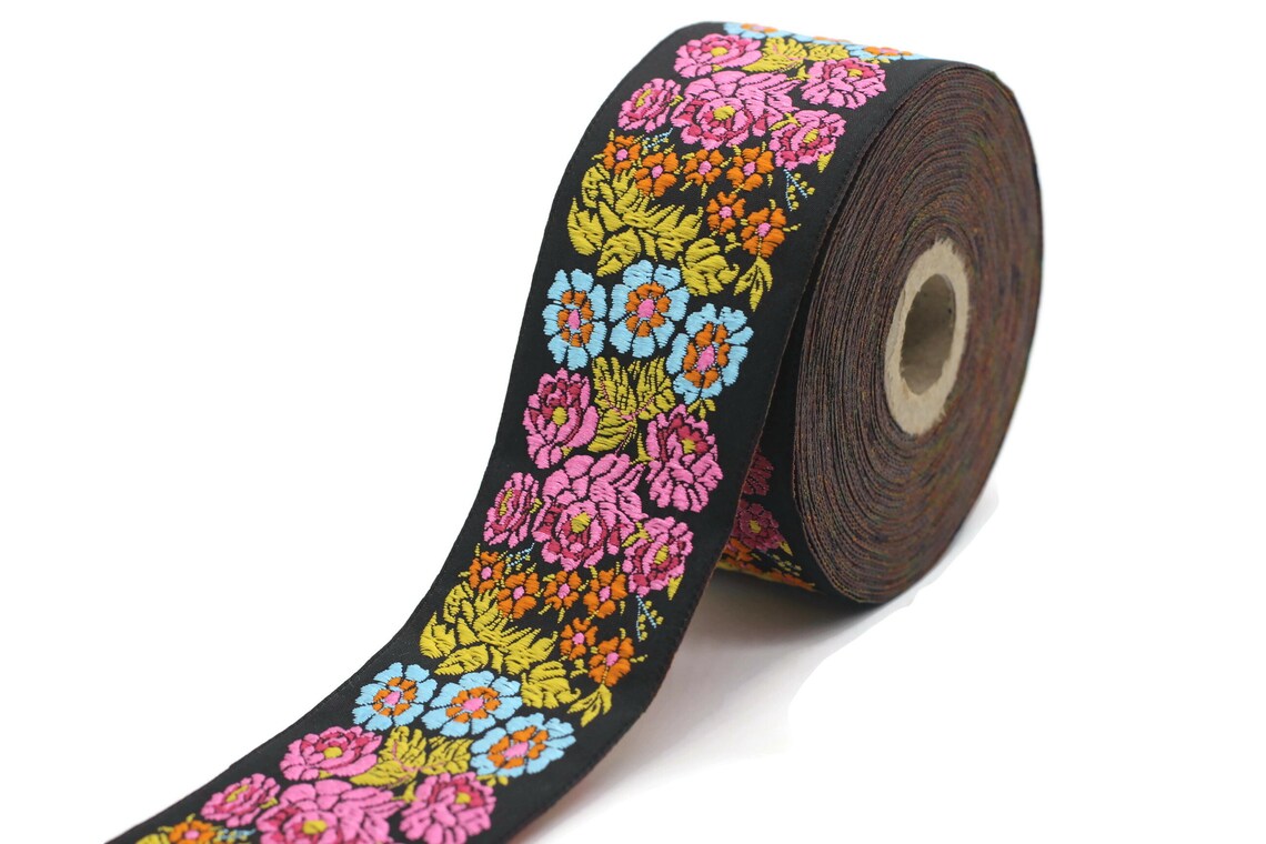 50 Mm Colorful Floral Embroidered Ribbon 1.96 Inches Vintage - Etsy