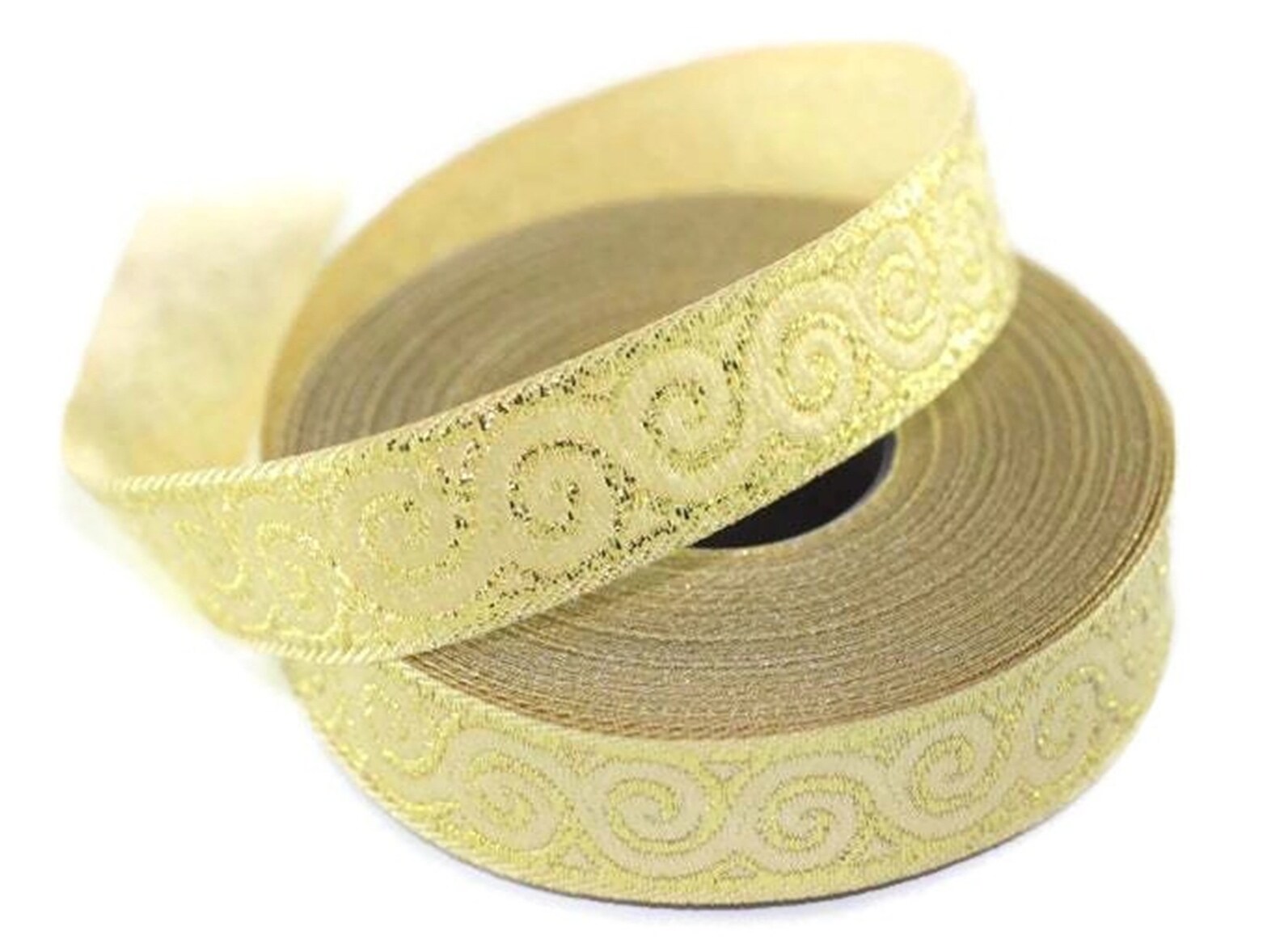 16 Mm Gold Jacquard Ribbons 0.62 Inches Snail Style Jacquard | Etsy