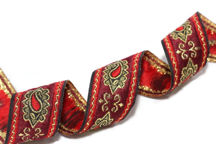 35 Mm Red Medieval Motive Ribbon 1.37 Inches Renaissance | Etsy