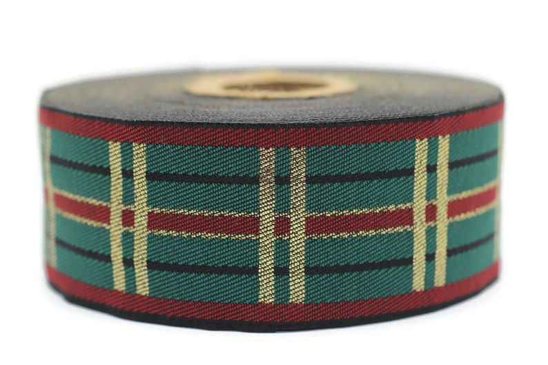 35 Mm Green& Red Square Jacquard Ribbons, 1.37 Inches, Embroidered Trim ...