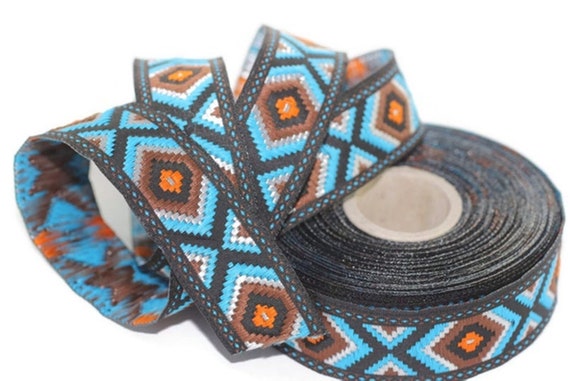 25 Mm Sky Blue Jacquard Trim 0.98 Inches Vintage Ribbon | Etsy