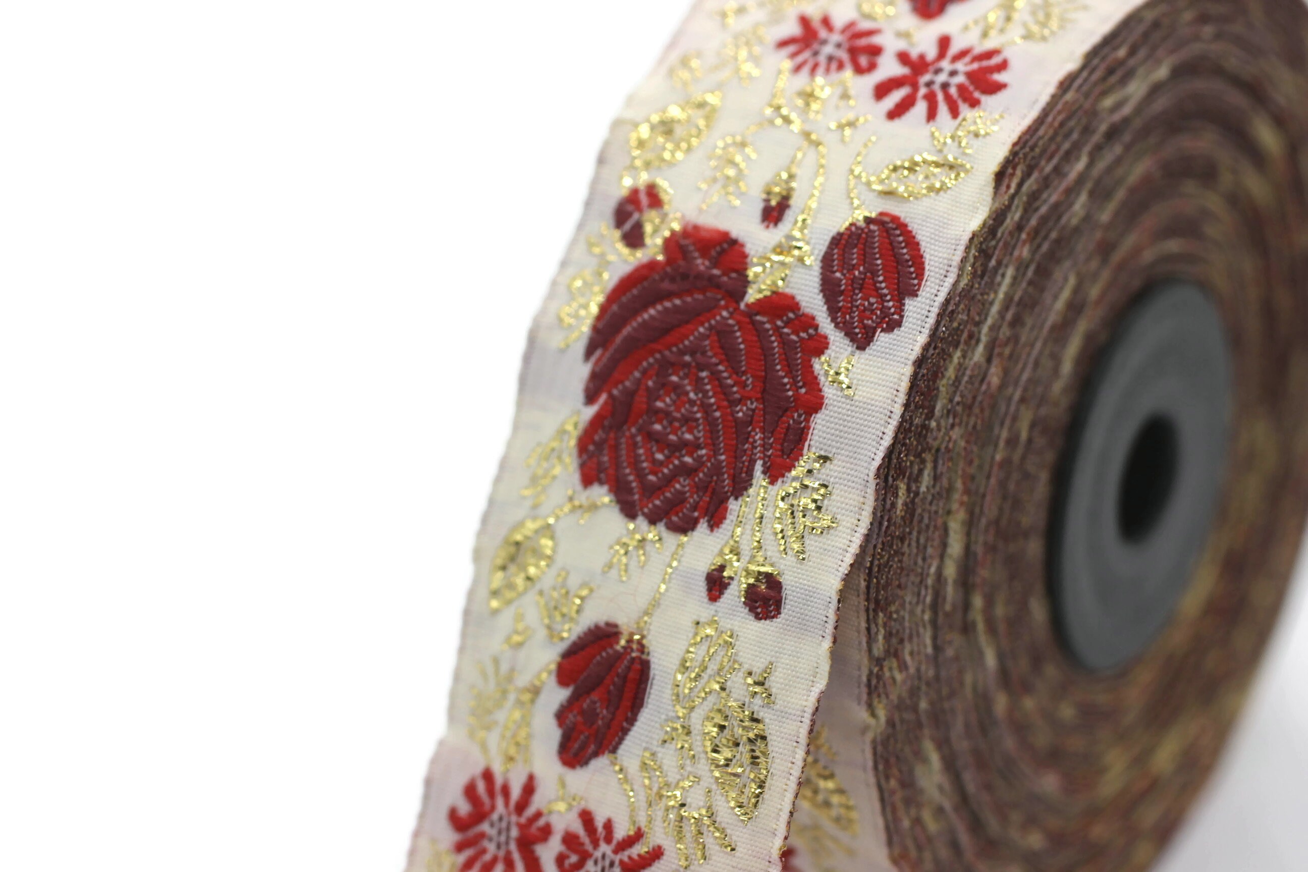 35 Mm Red / White Floral Jacquard Trim 1.37 Inches Rose - Etsy