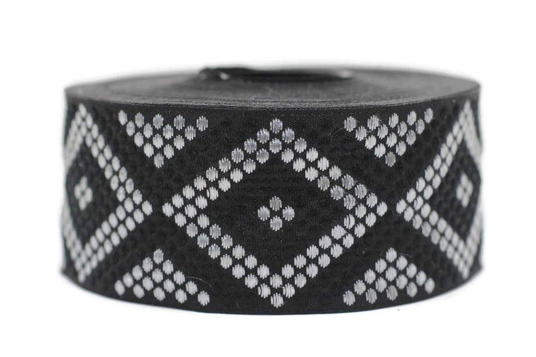 35 Mm Black/silver Metallic Ribbon, 1.37 Inch, Chevron Trim, Jacquard ...