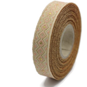 15 Mm Pink&golden Triangle Motive Jacquard Ribbons, (0.59 Inches ...