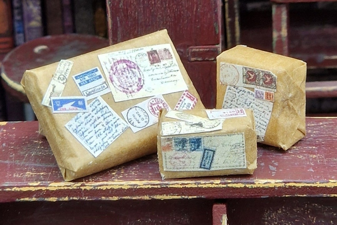 Miniature 1:12 Set 3 Postal Packages for Doll Houses, Magic Shop Witch ...