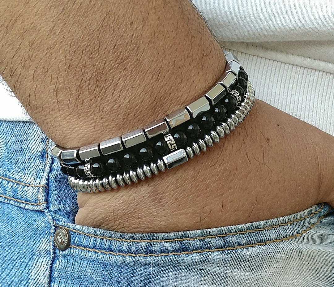 Mens Bracelet Set Man Gemstone Bracelet Onyx Men Bracelete Mens ...