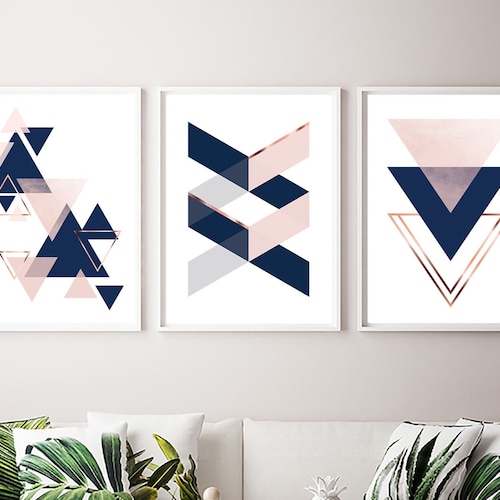Geometric Prints Printable Wall Art Set of 3 Rose Gold Pink | Etsy