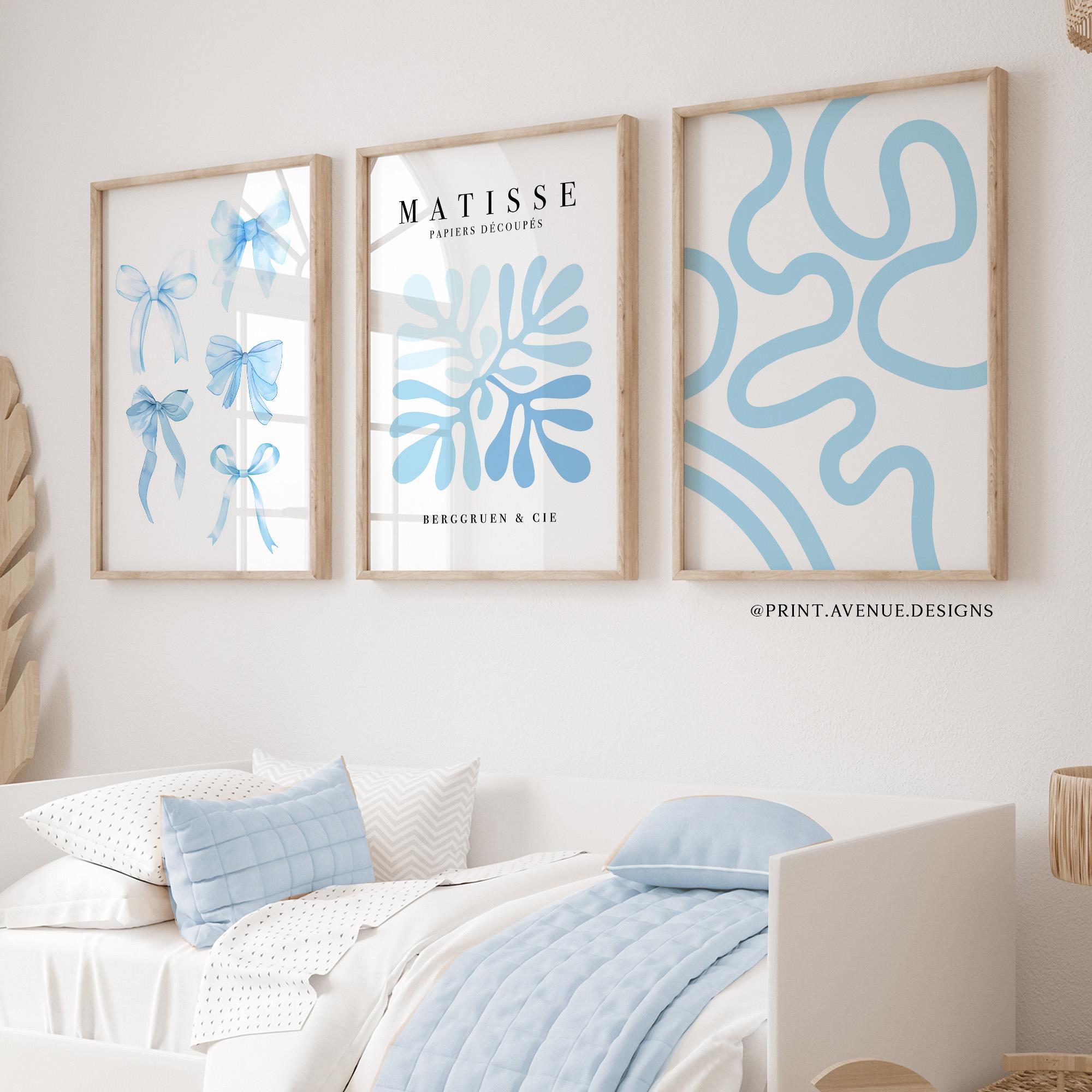 Set of 3 Light Blue Wall Art Posters, Trendy Bow Matisse Prints, Prints ...