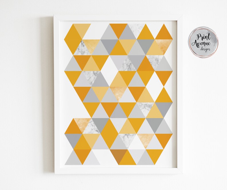 Mustard Geometric Print Triangle Pattern Poster Yellow | Etsy