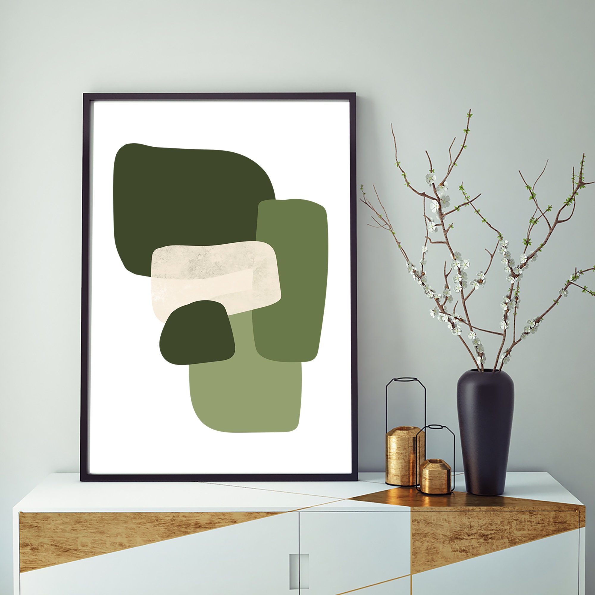 Olive Green Abstract Art Modern Art Mid Century Modern | Etsy