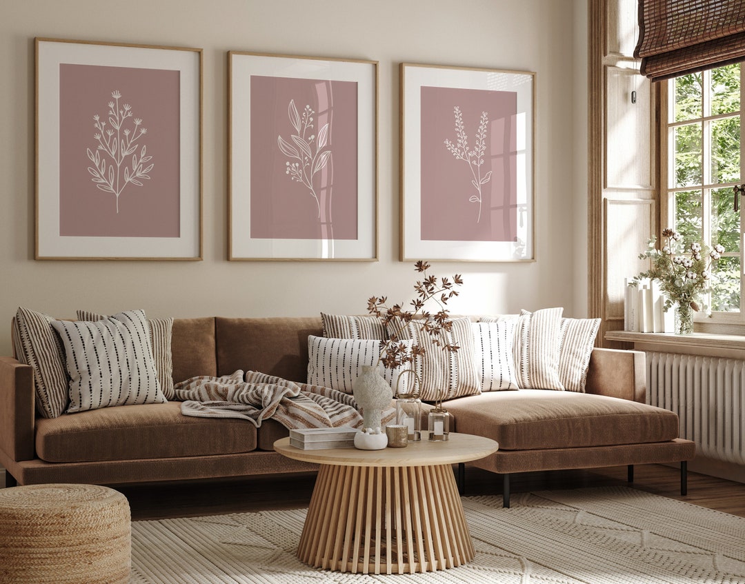 3 Piece Mauve Wall Art, Set of 3 Minimalist Botanical Prints, Gift for ...