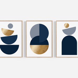 Set of 3 Mid Century Modern Posters in Navy Blue & Gold 3 - Etsy