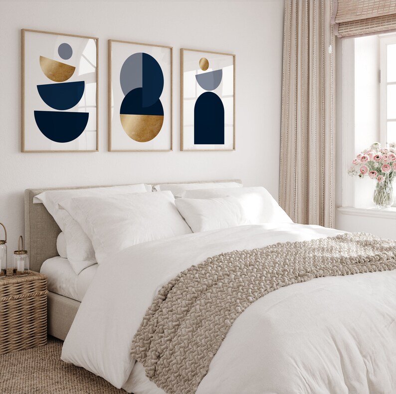 Set of 3 Mid Century Modern Posters in Navy Blue & Gold 3 - Etsy