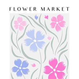 Flower Market Prints in Pink & Blue, Set of 3 Botanical Posters, Preppy ...
