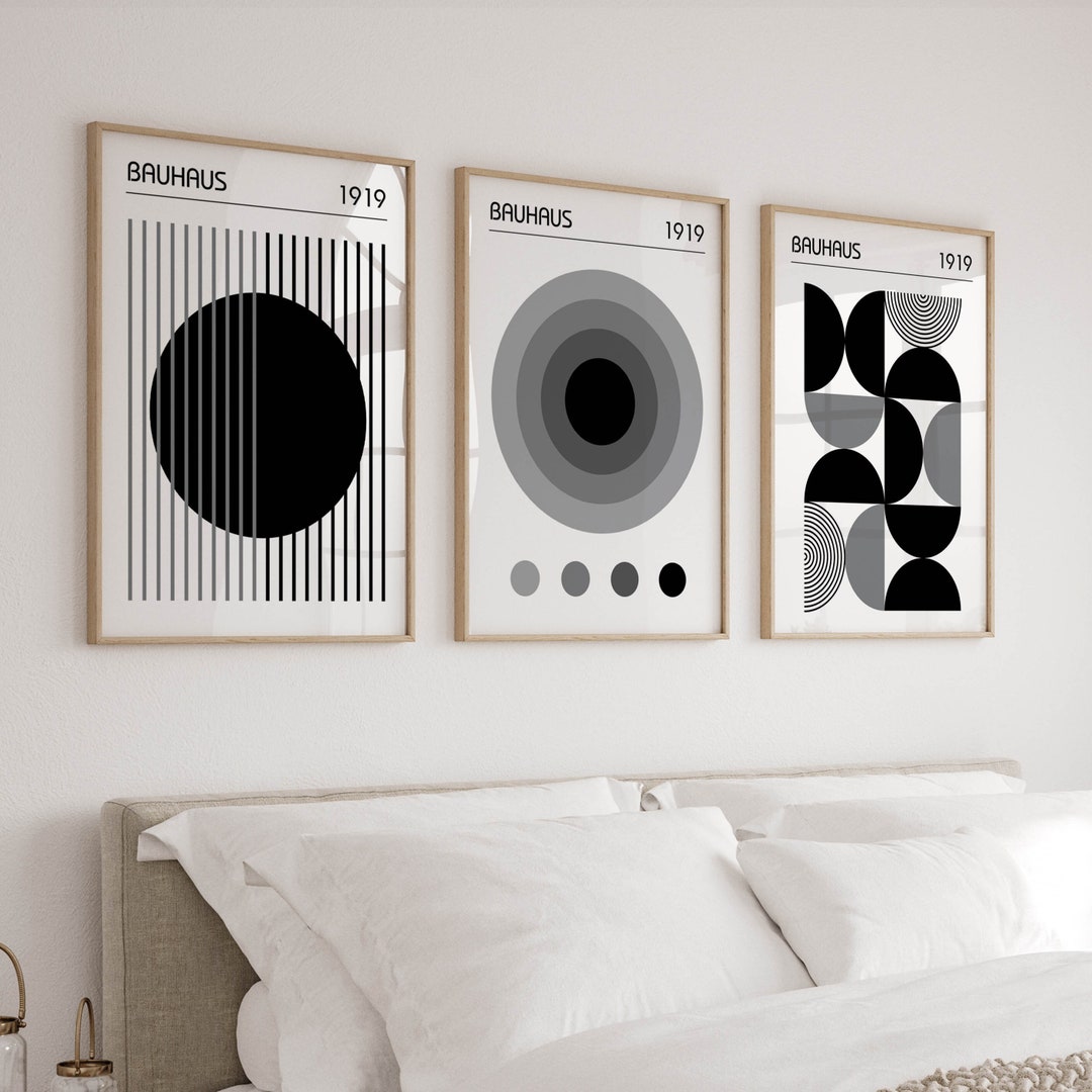 Bauhaus Poster Set in Black and White, Set of 3 Mid Century Modern Prints, Mid Century Triptych ...