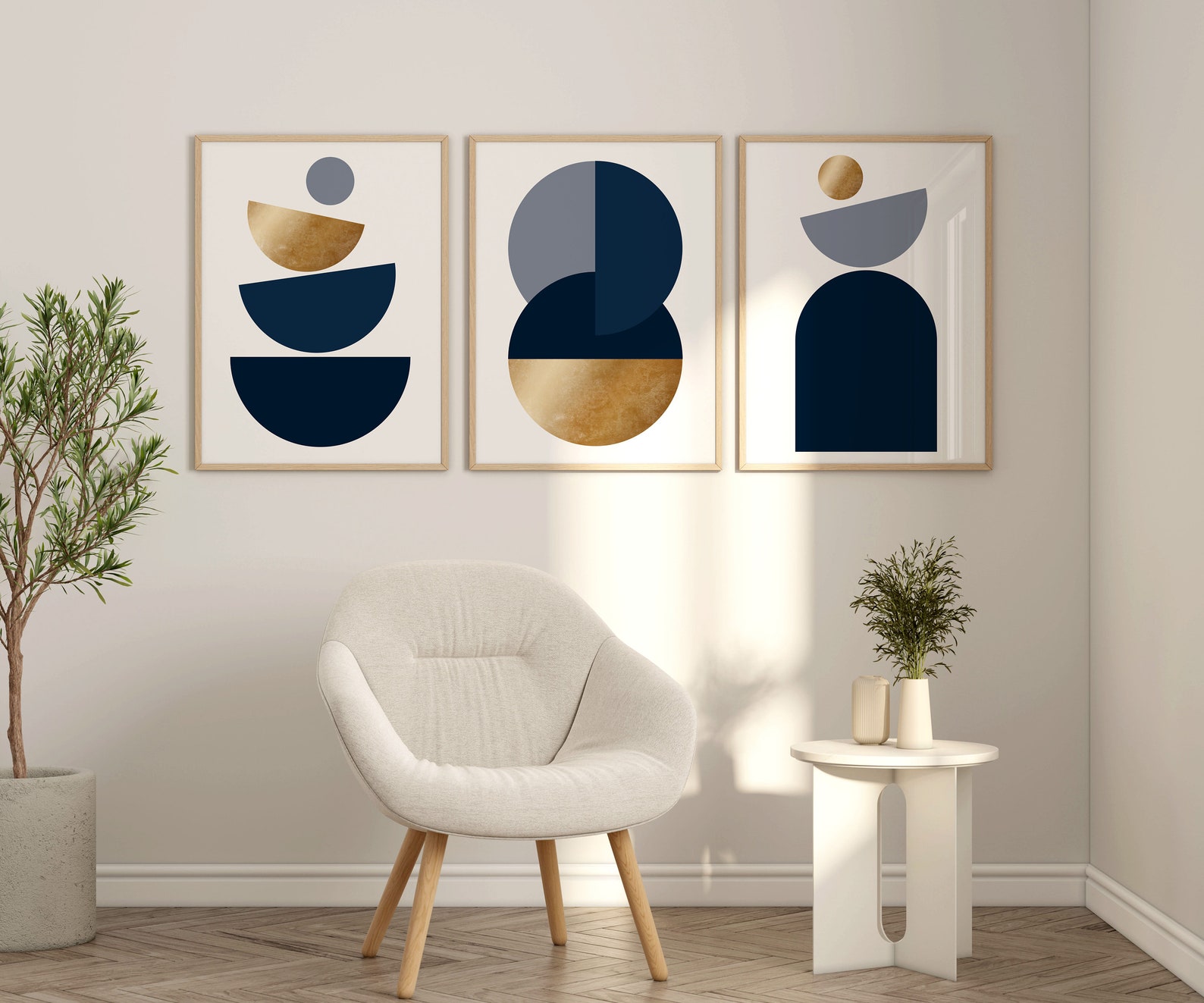 Set of 3 Mid Century Modern Posters in Navy Blue & Gold 3 - Etsy