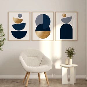 Set of 3 Mid Century Modern Posters in Navy Blue & Gold 3 - Etsy