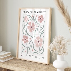Flower Market Prints in Dusty Pink, Set of 3 Botanical Wall Art Posters ...