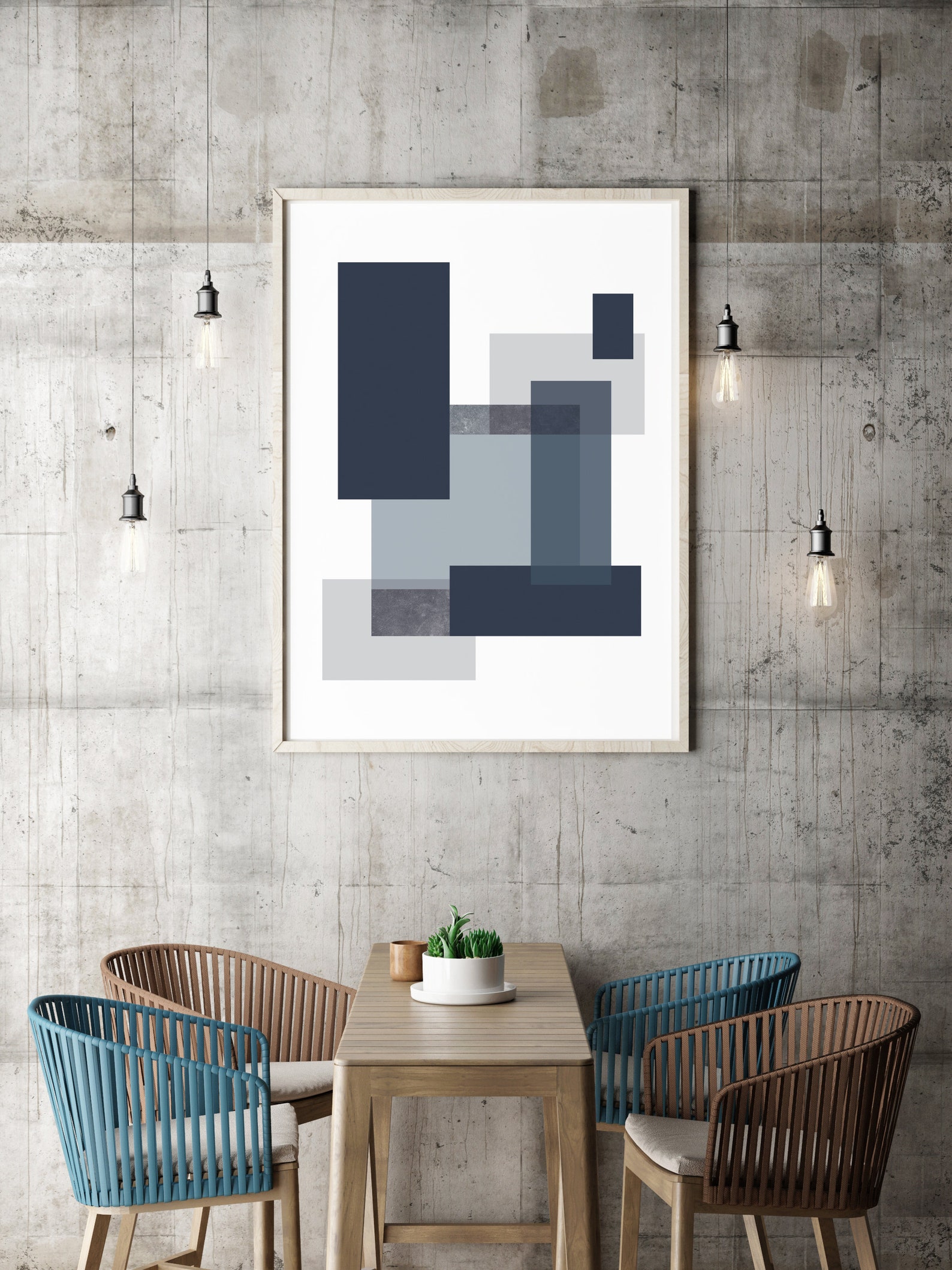 Abstract Rectangles Wall Art Blue & Grey Decor Modern Art | Etsy