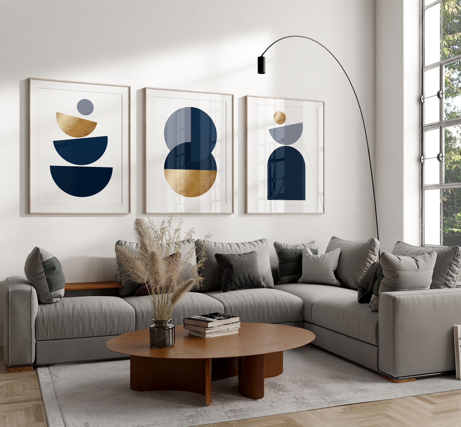 Set of 3 Mid Century Modern Posters in Navy Blue & Gold 3 - Etsy