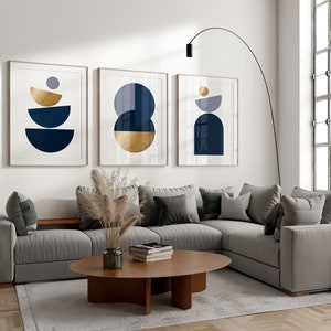 Set of 3 Mid Century Modern Posters in Navy Blue & Gold 3 - Etsy