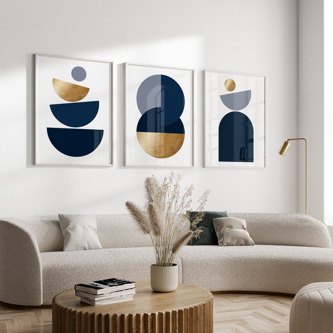 Set of 3 Mid Century Modern Posters in Navy Blue & Gold 3 - Etsy