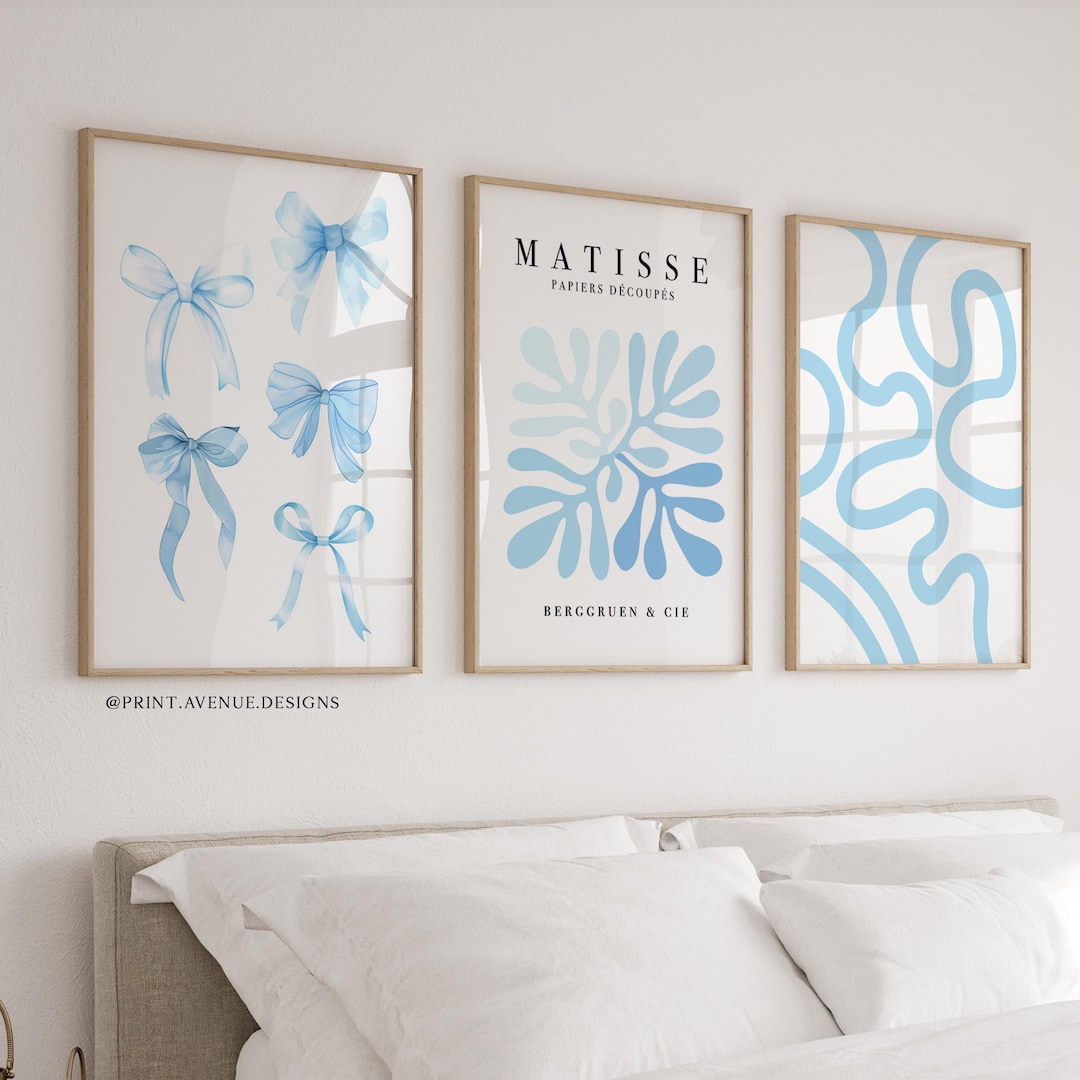 Set of 3 Light Blue Wall Art Posters, Trendy Bow Matisse Prints, Prints ...
