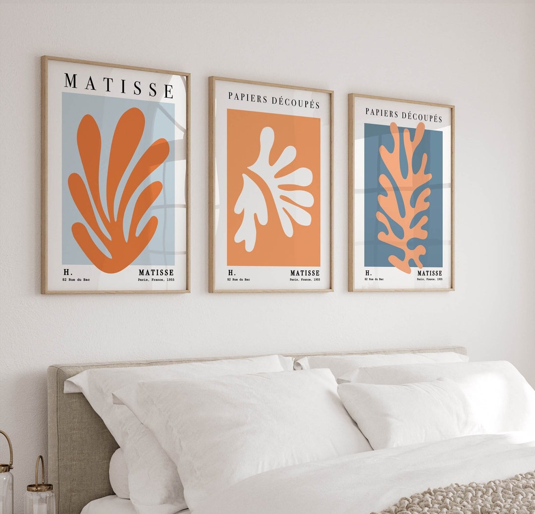 Set of 3 Matisse Prints, Colorful Wall Art in Orange and Blue, Mid ...