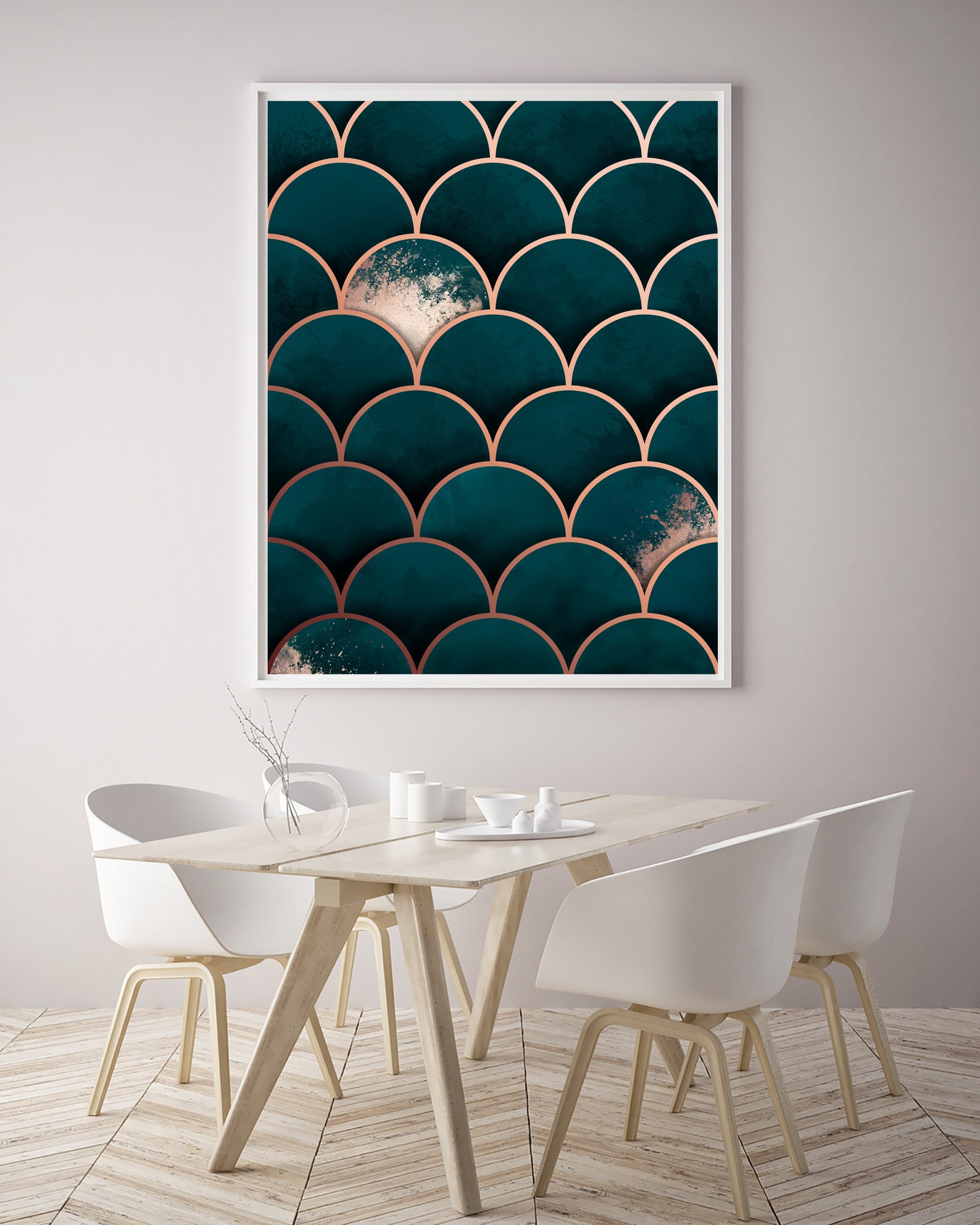 Teal Scales Art Print Dark Green & Copper Decor Moroccan - Etsy