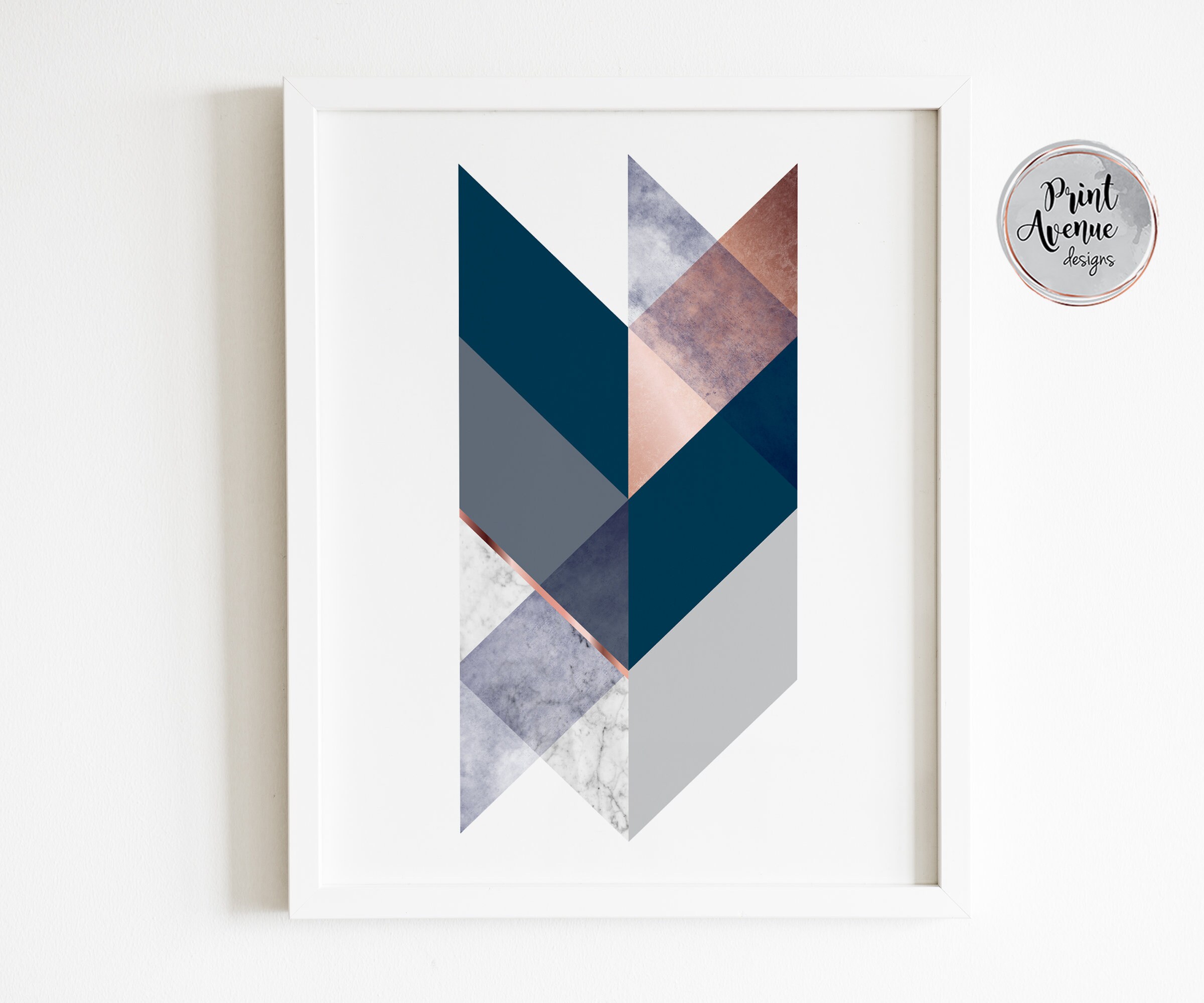 Navy & Copper Wall Print Scandinavian Print Rose Gold Wall | Etsy