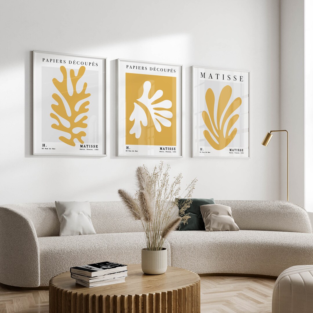 Set of 3 Matisse Posters and Prints in Yellow & Grey, Abstract Wall Art ...