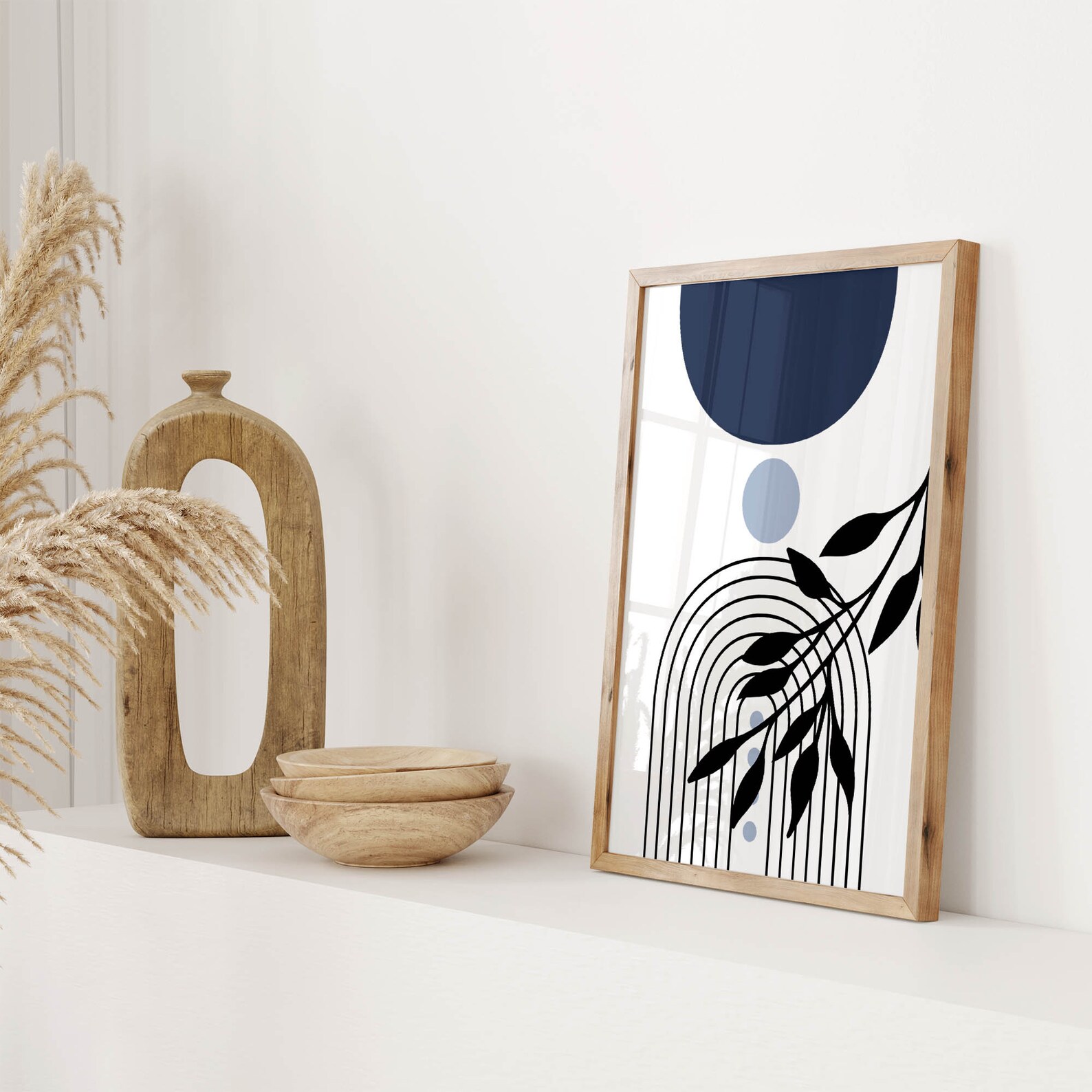 Set of 3 Boho Wall Art in Blue, Botanical Posters and Prints, Mid ...