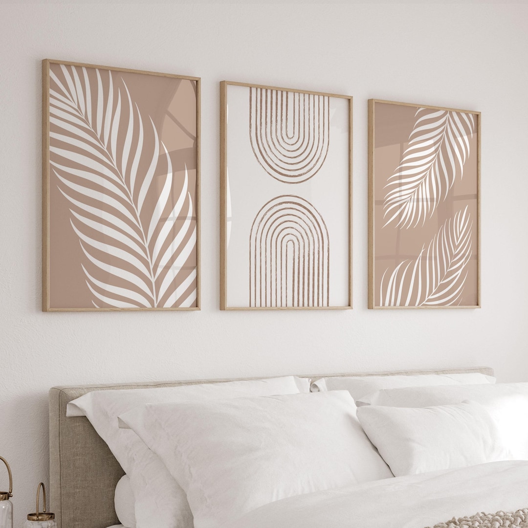 Set of 3 Boho Wall Art Posters in Neutral Beige, Botanical Art Prints ...