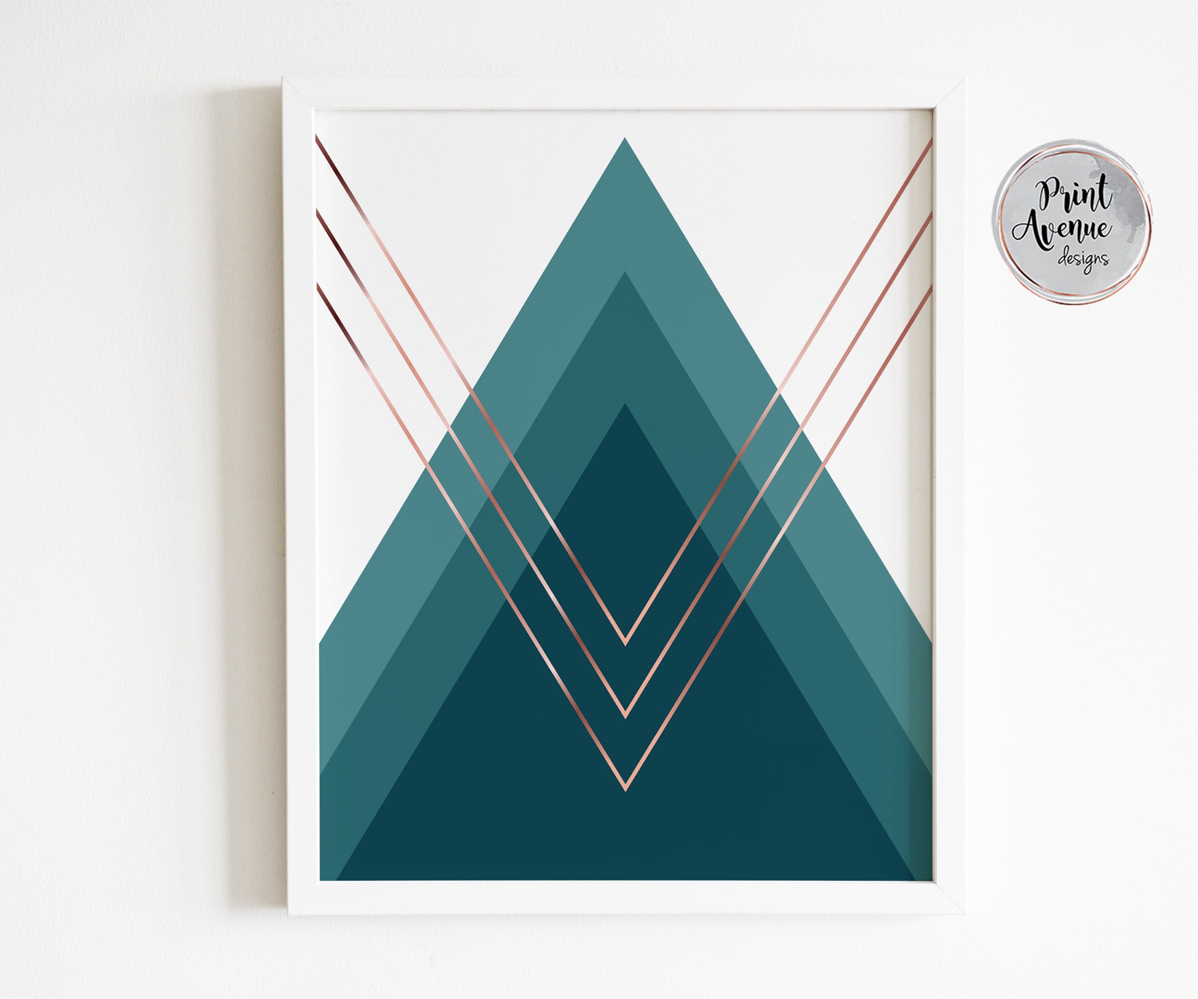 Contemporary Triangle Poster in Dark Teal Green & Faux Rose | Etsy