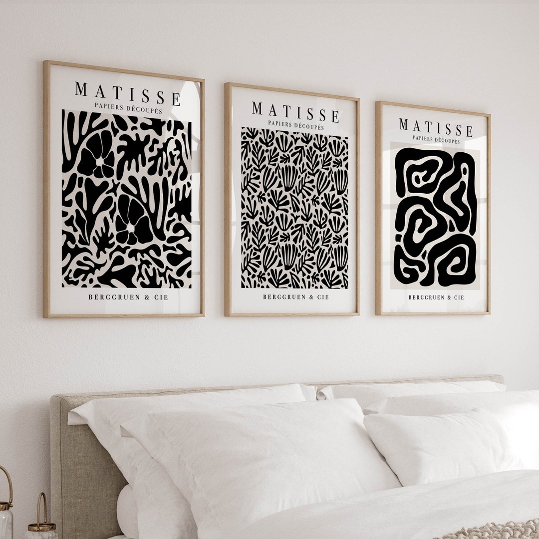 Matisse Print Set of 3 in Black & White, Retro Mid Century Modern Wall ...