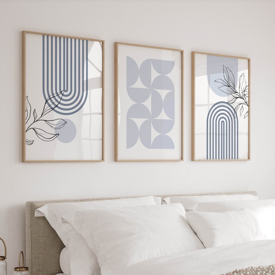 Blue Wall Art Prints for Modern Minimalist Home Decor, Set of 3 Posters ...