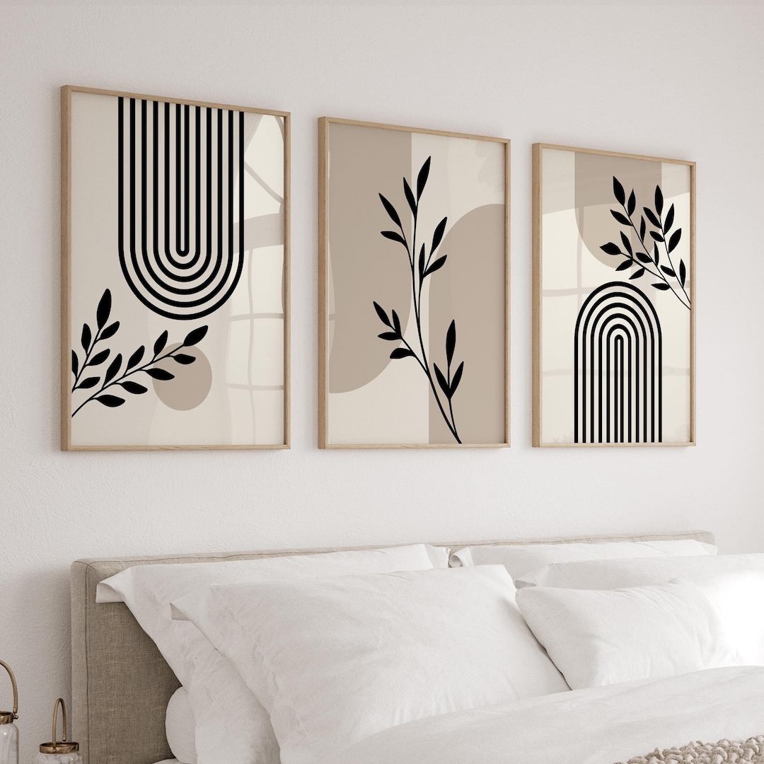 Set of 3 Botanical Posters and Prints in Neutral Beige, Boho Bedroom ...