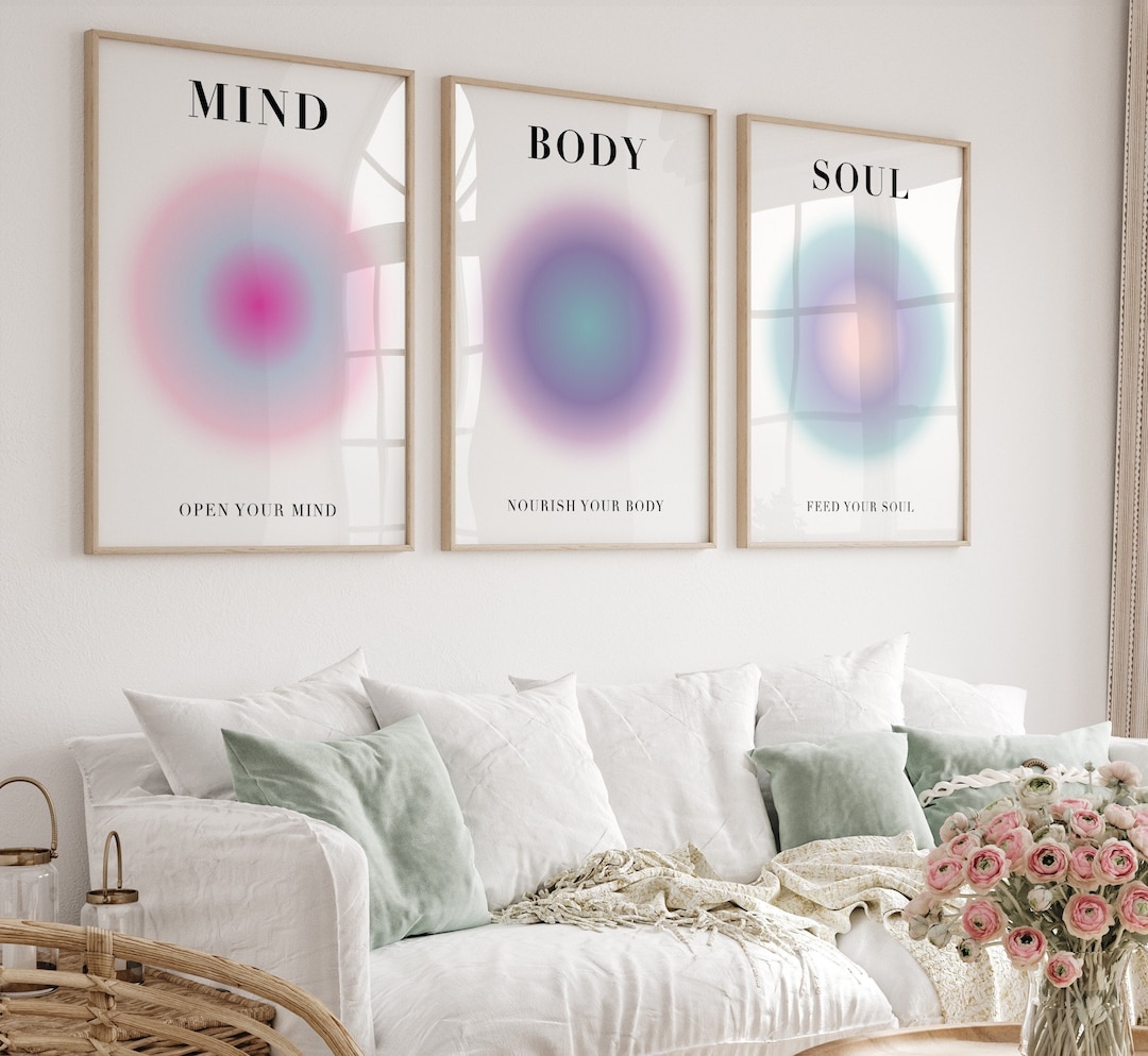 Set of 3 Positive Aura Posters, Inspirational Wall Art, Colorful Preppy ...