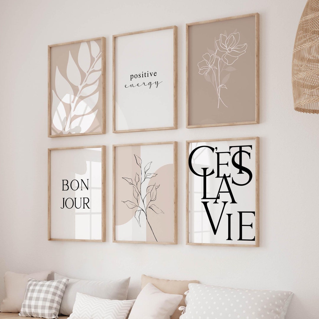 Set of 6 Botanical Wall Art Posters in Neutral Tones, Inspirational ...