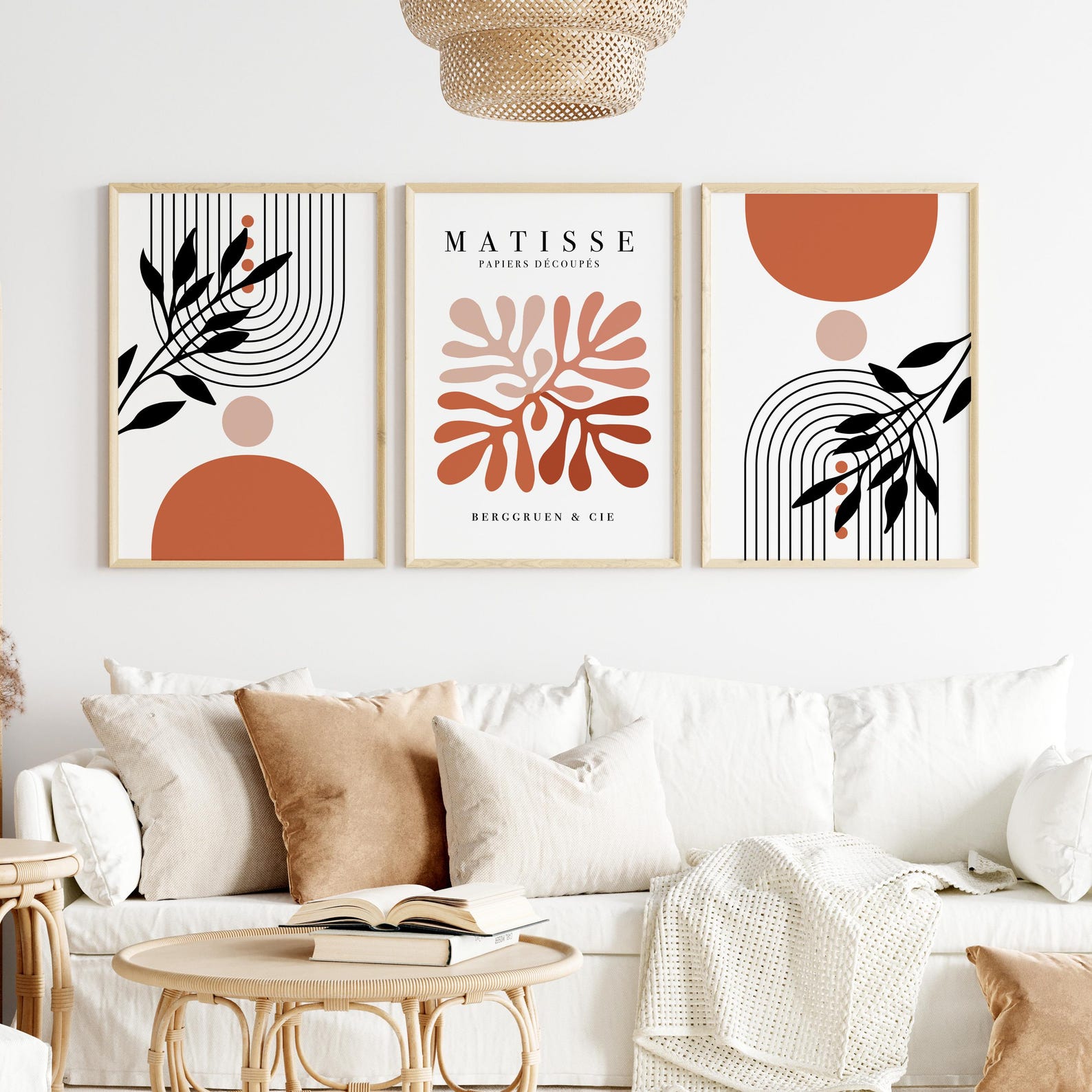 Set of 3 Botanical Posters in Terracotta Orange, Matisse Print, Mid ...
