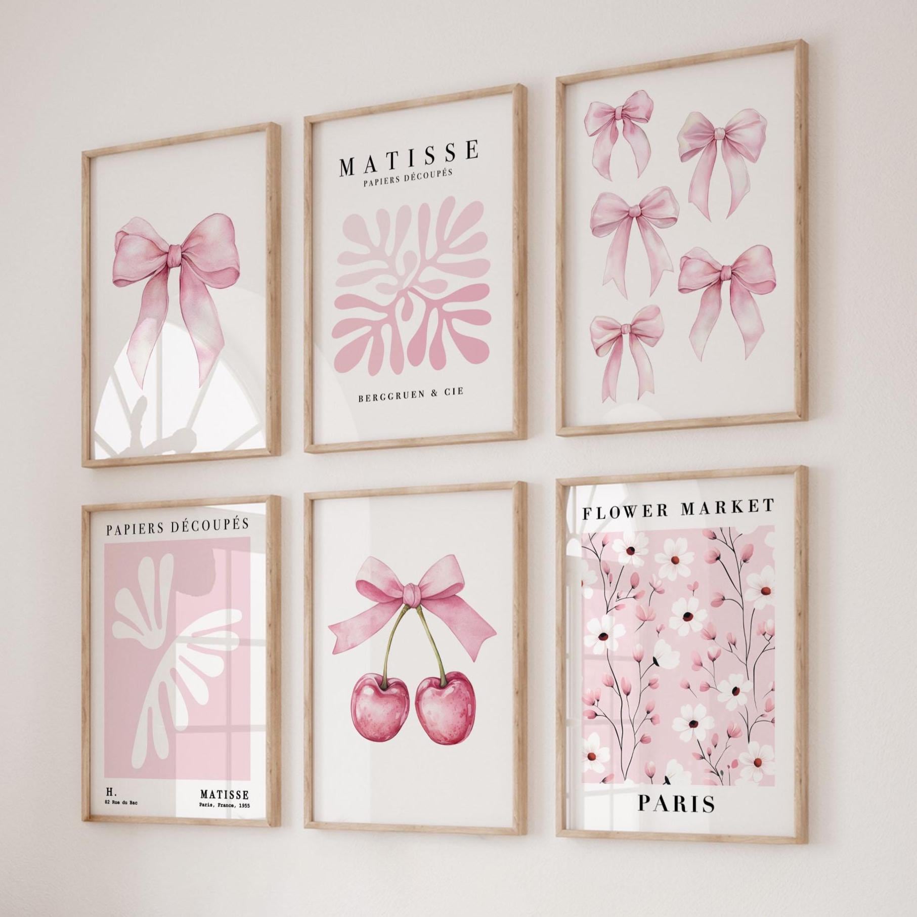 Set of 6 Pink Wall Art Poster, Coquette Bedroom Prints, Preppy Dorm ...