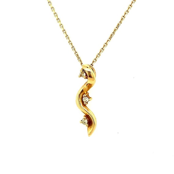 14k Diamond Wavy Pendant Necklace - Gem